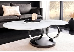 Massive home | Konferenční stolek DANCING RINGS 80-135 cm otočný keramický stůl s bílým mramorovým vzhledem