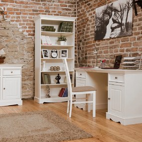 Massive home | Bílá knihovna Belluno Elegante z masivu s bílou deskou
