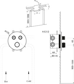Sapho SMART SELECT podomítková sprchová termostatická baterie box 2 výstupy černá mat RP032B