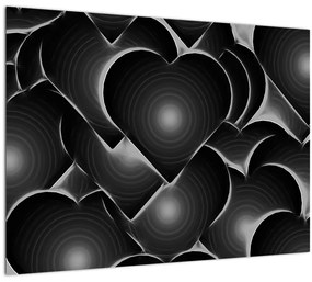 Skleněný obraz černo-bílých srdcí (70x50 cm)