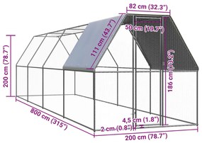 vidaXL Marketos Venkovní klec pro kuřata 2 x 8 x 2 m pozinkovaná ocel