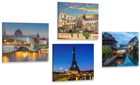 Set obrazů romantický noční Paříž