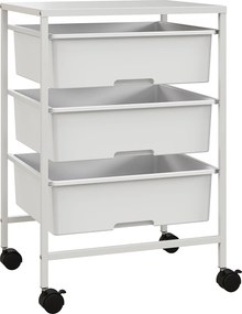 HOMCOM Kolečkový Úložný Vozík 3-Tier Kuchyňský Vozík se 3 Košíky pro Skladování a Ocelovým Rámem do Jídelny a Koupelny 40,8x33,5x60,5 cm Bílý | Aosom