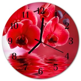 Nástěnné hodiny obrazové na skle - Orchidej červená