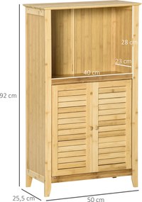 HOMCOM Bambusová koupelnová skříňka, otevřená police, přírodní, 50x25,5x92cm, ideální do koupelen a úložných prostor |