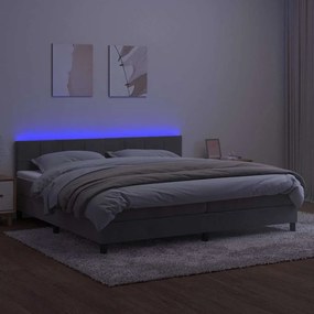 Box spring postel s matrací a LED světle šedá 200x200 cm samet 3134423