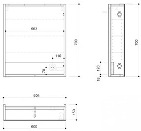 Sapho LINEX galerka s LED osvětlením, 60x70x15cm, levá/pravá, jilm bardini LX060-0013