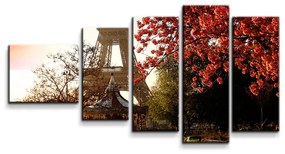 Sablio Obraz - 5-dílný Eiffelova věž a červený strom - 100x60 cm