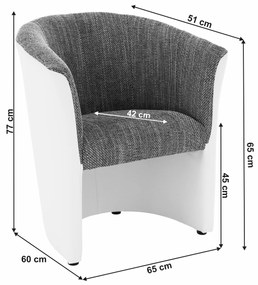 Kondela Klubové křeslo, ekokůže bílá / látka šedá, CUBA