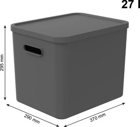 Rotho Úložný box, rovný s víkem, 27l, antracit ALBU LIGHT, 37x29x30