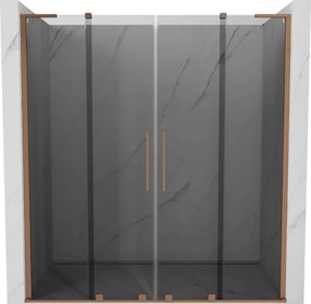 Mexen Velar L Duo, posuvné sprchové dveře do otvoru 180 cm, 8mm šedé sklo, měděná matná, 871-180-003-42-65