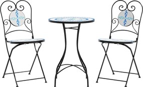 Mozaikový bistro set modrý a bílý železo a keramika 3216353