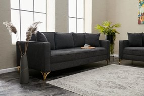 Hanah Home Třímístná pohovka BERLIN antracitová se zlatou 222 cm 825BLC2795