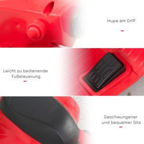HOMCOM VESPA elektrická motorka dětská motorka elektrické vozidlo 18-36 měsíců 3 km/h LED světlo zvuk PP plast kov červená 66,5 x 38 x 52 cm | Aosom