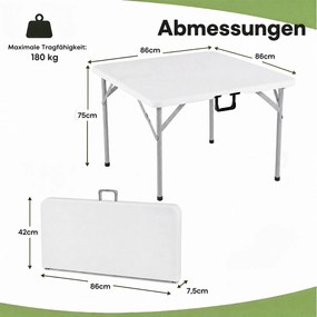 Costway Skládací stůl čtvercový skládací s kovovým rámem – 86 – 86 × 86 × 75 cm