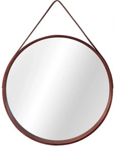 Rea - Tutumi LOFT, Kulaté dřevěné zrcadlo na pásku 50 cm, tmavá hnědá, HOM-06325