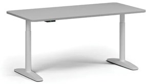 Výškově nastavitelný stůl OBOL, elektrický, 675-1325 mm, zaoblené rohy, deska 1600x800 mm, bílá zaoblená podnož, šedá