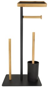 Olsen Spa WC štětka + držák papíru, kov (černá barva), bambus  - KD02071795