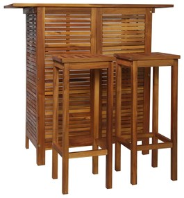 Barový stůl a židle sada 3 kusů z masivního akáciového dřeva,  44008