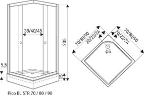 Novoterm Čtvercový sprchový kout NV-Pico STR 90x90 černá/transparent + vanička