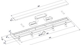 Polysan Polysan, FLISE podlahový žlab s roštem z nerezové oceli na dlaždice, L-910, DN50, 73691