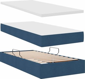 Postel s úložným prostorem s čelo Modrá 200 x 200 cm Textil 3372232