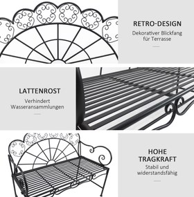 Zahradní lavička Outsunny 2místná kovová 107 x 55,5 x 90,5 cm robustní nerezavějící odolná proti povětrnostním vlivům pro zahradu balkon park černá |…