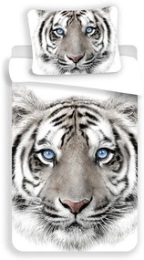 Bílo-šedé bavlněné dětské povlečení na jednolůžko 140x200 cm White Tiger – Jerry Fabrics