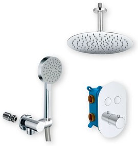 Mereo Mereo, Sprchová sada s termostatickou podomítkovou tlačítkovou baterií - 2-cestná - oválný kryt, CB60106TB4