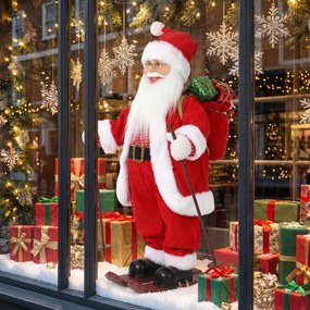 HOMCOM Zpívající lyžařský Santa Claus, 66 cm, stojící animovaná vánoční postava se lyžemi, pytlem s dárky a aktivací zvukem / dotykem