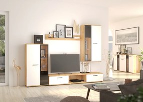 STOLARz Obývací stěna a komoda SALSA Dub Artisan / Bílá Barevné osvětlení LED: Bílá +780Kč