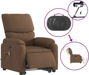 Elektrické zvedací masážní polohovací křeslo hnědé textil 3204864