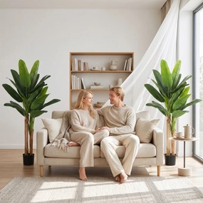 HOMCOM sada 2 kusů umělých pokojových rostlin 150 cm, banánovníky v květináči, dekorace pro domov, kancelář, obývací pokoj, ložnici