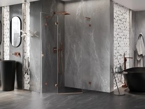 Mexen Lunar, L pětiúhelníkový sprchový kout naklápěcí doleva 80 x 80 cm, 8mm čiré sklo, profil růžové zlato, 831L-080L-080P-60-00-L