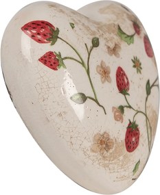 Béžová antik dekorace srdce s jahůdkami Wild Strawberries - 11*11*4 cm