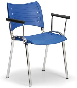 Plastová židle SMART - chromované nohy s područkami, červená