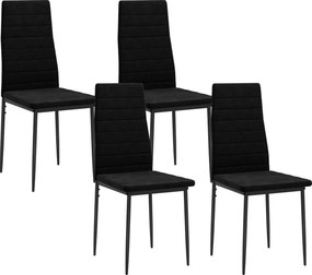 HOMCOM Sada 4 jídelních židlí, design bez opěrek, čalounění látkou, kovové nohy, černá