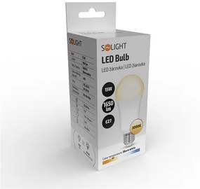 SOLIGHT LED žárovka klasický tvar A65 15W, E27, 3000K, 220°, 1650lm