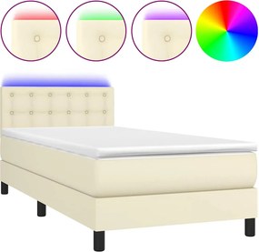 Box spring postel s matrací a LED krémová 90x190 cm umělá kůže 3134197