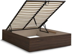 Tmavě hnědá dvoulůžková postel z dřevotřísky v dekoru břízy s úložným prostorem/bez čela s roštem 140x190 cm Mara – Bobochic Paris