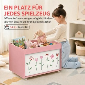 AIYAPLAY hrací box na hračky, úložný box s kolečky a brzdami, 34,5 l otevřený box na hračky s květinovým vzorem, 50 x 30 x 33,5 cm
