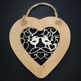 AMADEA Dřevěné srdce s vkladem - ptáčci, masivní dřevo, velikost 16 cm