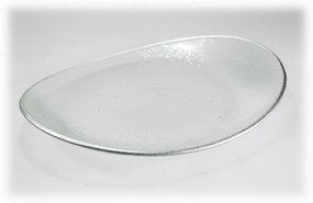 BDK-GLASS Skleněný oválný talíř OVAL ELLA čirý se stříbrným okrajem Rozměr: 20x14cm