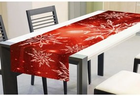 DIMEX | Vánoční běhoun na stůl Sněhové vločky TS V03 | červená | 40 x 140 cm
