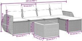 6dílná zahradní sedací souprava s poduškami šedá polyratan 3224982