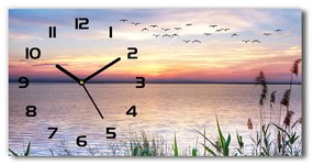 Wallmuralia Skleněné hodiny na stěnu tiché Jezero západ slunce 60x30 cm