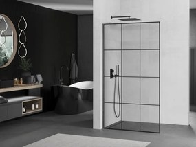 Mexen Kioto L, sprchová zástěna Walk-In 120 x 200 cm, 8mm čiré sklo černý vzor, ​​grafitový profil, 800-120-103-66-77