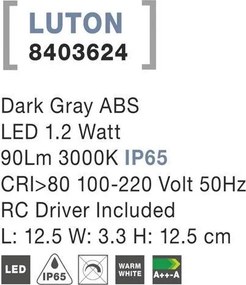 NV 8403624 Venkovní nástěnné svítidlo LUTON tmavě šedý ABS LED 1.2W 3000K IP65 100-220V vč. driveru - NOVA LUCE