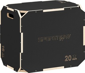 SPORTNOW 3-v-1 Plyo-box, skákací box s otvory pro uchopení, pro domácí fitness a venkovní cvičení, 3 výšky skoku, dřevo, Černá