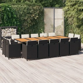 15dílný zahradní jídelní set s poduškami polyratan černý 3095601
